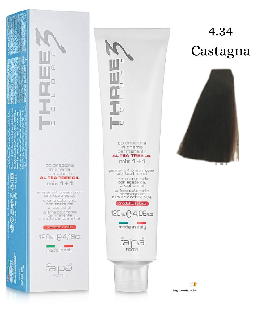 Three3 Colore Tintura Faipa 120ml 4.34 Castagna – Ingrosso Agostino